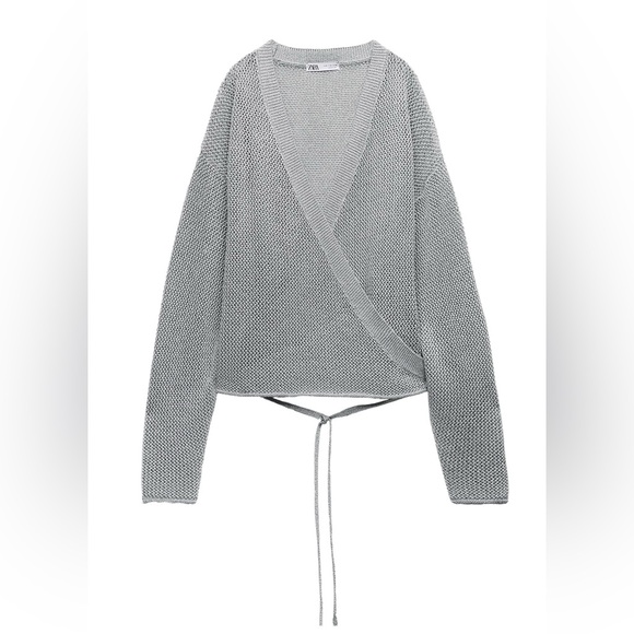 Zara | Sweaters | Zara Knit Wrap Cardigan With Metallic Thread | Poshmark